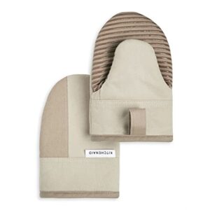 kitchenaid beacon two-tone non-slip mini oven mitt set, milkshake/beige, 5.5"x8", 2 piece