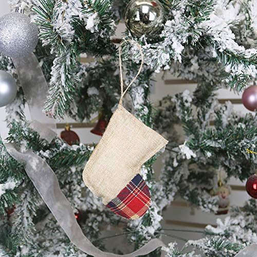 OWUYUXI 16 Pcs Burlap Christmas Ornaments 2020 Set, Funny Unique Mini Christmas Tree Ornaments Bulk, Rustic Christmas Decorations Clearance Decor, Small Red Plaid Christmas Stockings/Ball/Tree/Bell