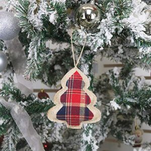 OWUYUXI 16 Pcs Burlap Christmas Ornaments 2020 Set, Funny Unique Mini Christmas Tree Ornaments Bulk, Rustic Christmas Decorations Clearance Decor, Small Red Plaid Christmas Stockings/Ball/Tree/Bell