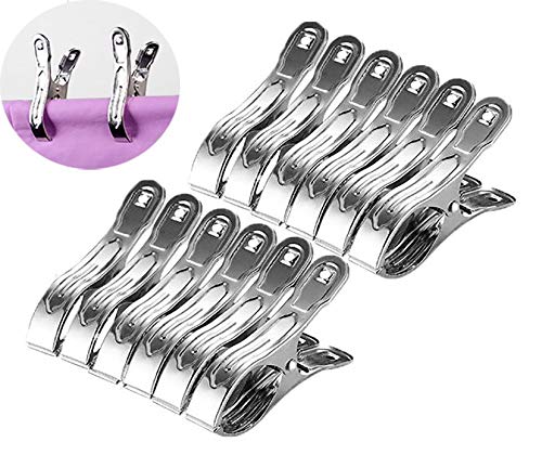 Pealeep 12 Pack Stainless Steel Clothespins,4.7 Inch Beach TowelClips,About Ground Pool Cover Clamps for Cruise,Boat,Blanket,Quilt,Lounge