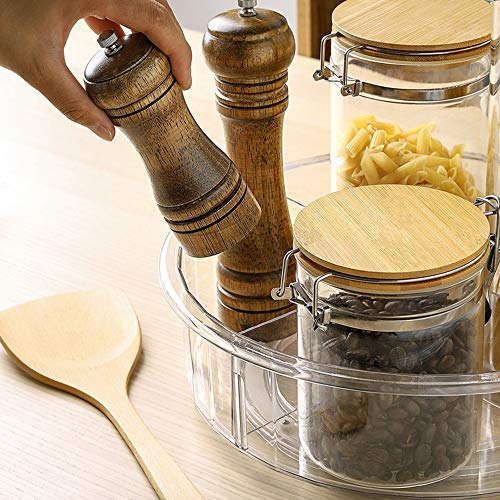 Lazy Susan Turnable Cabinet Organizer,Premium 360 Rotating Clear Lazy Susans with Dividers, Spinning Cosmetic Makeup Organizers for Countertop Table Pantry Bathroom