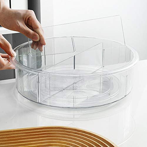 Lazy Susan Turnable Cabinet Organizer,Premium 360 Rotating Clear Lazy Susans with Dividers, Spinning Cosmetic Makeup Organizers for Countertop Table Pantry Bathroom