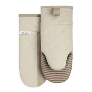 kitchenaid beacon two-tone non-slip oven mitt set, milkshake/beige, 5.75"x13", 2 piece