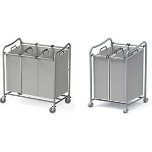 simple houseware heavy-duty 3-bag + 2-bag laundry sorter cart, silver