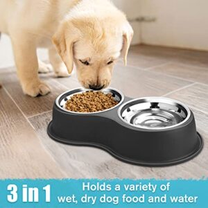 Dog Bowls Double Dog Water and Food Bowls Stainless Steel Bowls with Non-Slip Resin Station, Pet Feeder Bowls for Puppy Medium Dogs Cats