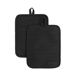 kitchenaid ribbed soft silicone water resistant pot holder set, onyx black, 2 piece set