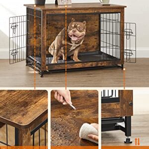 FEANDREA Dog Crate Furniture, Side End Table, Modern Kennel for Dogs Indoor up to 70 lb, Heavy-Duty Dog Cage with Multi-Purpose Removable Tray, Double-Door Dog House, Rustic Brown UPFC003X01