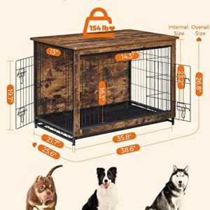 FEANDREA Dog Crate Furniture, Side End Table, Modern Kennel for Dogs Indoor up to 70 lb, Heavy-Duty Dog Cage with Multi-Purpose Removable Tray, Double-Door Dog House, Rustic Brown UPFC003X01