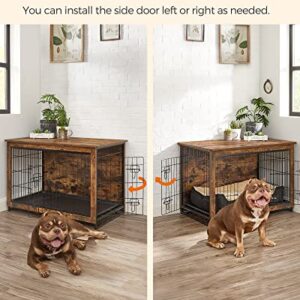 FEANDREA Dog Crate Furniture, Side End Table, Modern Kennel for Dogs Indoor up to 70 lb, Heavy-Duty Dog Cage with Multi-Purpose Removable Tray, Double-Door Dog House, Rustic Brown UPFC003X01