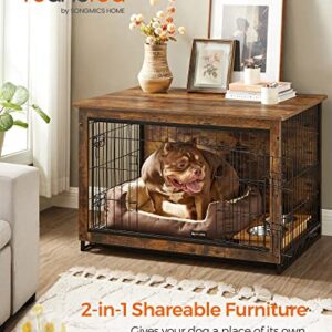 FEANDREA Dog Crate Furniture, Side End Table, Modern Kennel for Dogs Indoor up to 70 lb, Heavy-Duty Dog Cage with Multi-Purpose Removable Tray, Double-Door Dog House, Rustic Brown UPFC003X01