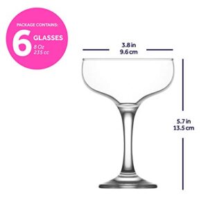 lav Coupe Cocktail Glasses Sets - Champagne Coupe Glasses with Colored and Cleared Rims 8 oz Set of 6- Manhattan & Martini Glasses for Cocktails, Mothers Day Gifts - Made in Europe