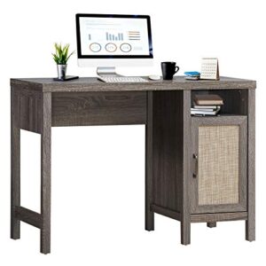 tangkula computer desk with storage cabinet, rustic wooden writing desk study desk with metal handle, compact computer desk workstation laptop pc desk for home office (grey oak)