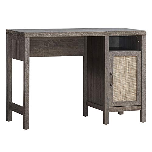 Tangkula Computer Desk with Storage Cabinet, Rustic Wooden Writing Desk Study Desk with Metal Handle, Compact Computer Desk Workstation Laptop PC Desk for Home Office (Grey Oak)