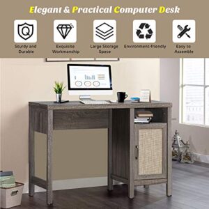 Tangkula Computer Desk with Storage Cabinet, Rustic Wooden Writing Desk Study Desk with Metal Handle, Compact Computer Desk Workstation Laptop PC Desk for Home Office (Grey Oak)