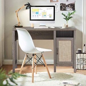 Tangkula Computer Desk with Storage Cabinet, Rustic Wooden Writing Desk Study Desk with Metal Handle, Compact Computer Desk Workstation Laptop PC Desk for Home Office (Grey Oak)