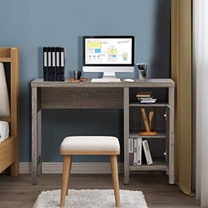 Tangkula Computer Desk with Storage Cabinet, Rustic Wooden Writing Desk Study Desk with Metal Handle, Compact Computer Desk Workstation Laptop PC Desk for Home Office (Grey Oak)