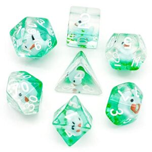 cusdie 7-die dnd dice, polyhedral dice set filled with animal, for role playing game dungeons and dragons d&d dice mtg pathfinder (blue duck)