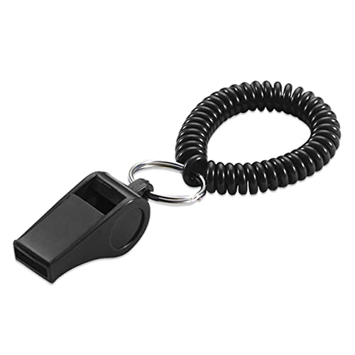 Lucky Line 2” Diameter Spiral Wrist Coil with Whistle Key Chain, Flexible Wrist Band Coach Teacher, Stretches to 12", Black (423201)