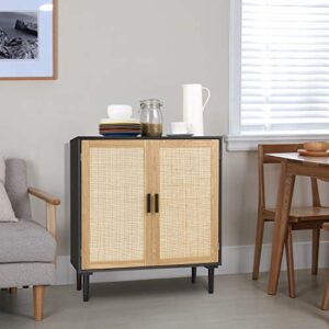 Finnhomy Sideboard Buffet Cabinet, Kitchen Storage Cabinet with Rattan Decorated Doors, Liquor Cabinet for Bar, Dining Room, Hallway, Cupboard Console Table, Accent Cabinet, 31.5X 15.8X 34.6 Inches