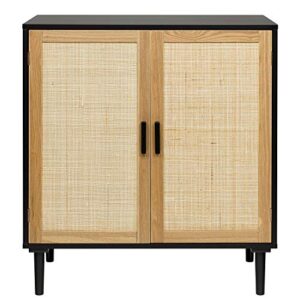 Finnhomy Sideboard Buffet Cabinet, Kitchen Storage Cabinet with Rattan Decorated Doors, Liquor Cabinet for Bar, Dining Room, Hallway, Cupboard Console Table, Accent Cabinet, 31.5X 15.8X 34.6 Inches