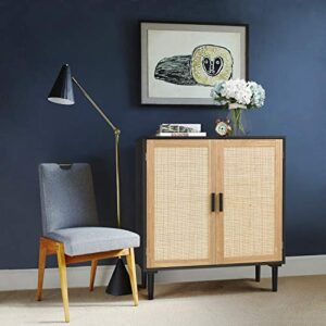 Finnhomy Sideboard Buffet Cabinet, Kitchen Storage Cabinet with Rattan Decorated Doors, Liquor Cabinet for Bar, Dining Room, Hallway, Cupboard Console Table, Accent Cabinet, 31.5X 15.8X 34.6 Inches