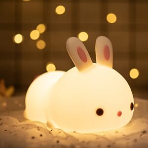 cute bunny night light for kids room,cute bunnny lamp silicone girl toddler baby night light color changing squishy,nursery portable animal kids lamp night light bedroom teen gifts kids toddler girls