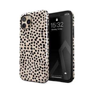 burga phone case compatible with iphone 12 pro - hybrid 2-layer hard shell + silicone protective case -black polka dots pattern nude almond latte - scratch-resistant shockproof cover