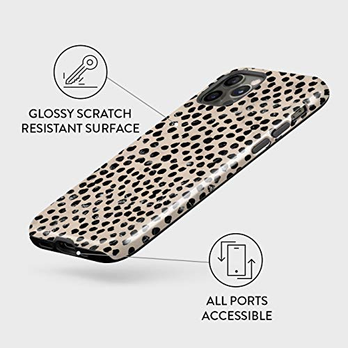 BURGA Phone Case Compatible with iPhone 12 PRO - Hybrid 2-Layer Hard Shell + Silicone Protective Case -Black Polka Dots Pattern Nude Almond Latte - Scratch-Resistant Shockproof Cover