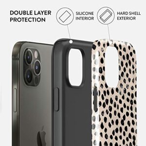 BURGA Phone Case Compatible with iPhone 12 PRO - Hybrid 2-Layer Hard Shell + Silicone Protective Case -Black Polka Dots Pattern Nude Almond Latte - Scratch-Resistant Shockproof Cover