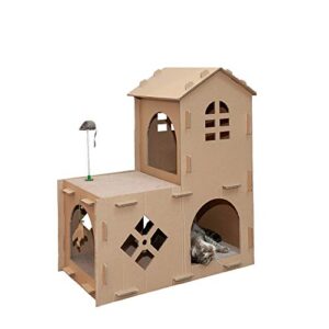 furhaven farmhouse multi-level cat scratcher hideout w/ catnip - cardboard brown, one size