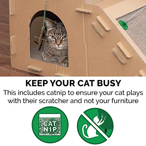 Furhaven Farmhouse Multi-Level Cat Scratcher Hideout w/ Catnip - Cardboard Brown, One Size