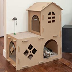 Furhaven Farmhouse Multi-Level Cat Scratcher Hideout w/ Catnip - Cardboard Brown, One Size