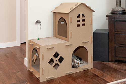 Furhaven Farmhouse Multi-Level Cat Scratcher Hideout w/ Catnip - Cardboard Brown, One Size