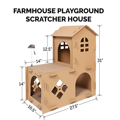 Furhaven Farmhouse Multi-Level Cat Scratcher Hideout w/ Catnip - Cardboard Brown, One Size