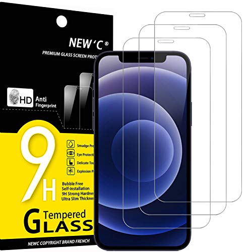 NEW'C Pack of 3, Glass Screen Protector for iPhone 12 Mini (5.4), Tempered Glass Anti-Scratch, Anti-Fingerprints, Bubble-Free, 9H Hardness, 0.33mm Ultra Transparent, Ultra Resistant