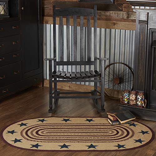 VHC Brands Potomac Jute Rug Oval Stencil Stars w/Pad 36x60