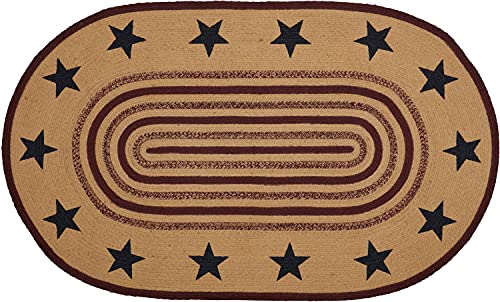 VHC Brands Potomac Jute Rug Oval Stencil Stars w/Pad 36x60