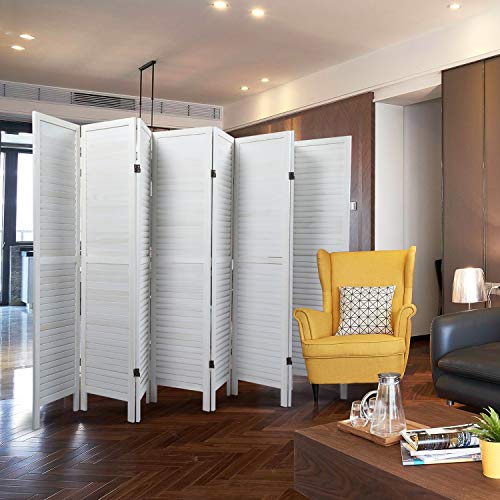 JAXPETY 8 Panel Wood Louvered Room Divider, 5.6 Ft Tall Oriental Folding Freestanding Privacy Screen Room Dividers for Home, Office, Bedroom (White)