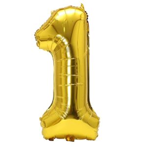 ypselected 32 inch large foil helium number balloon birthday wedding party 0-9 (gold, 1)