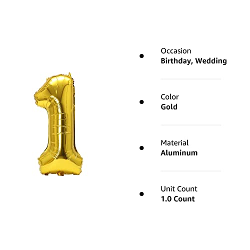 YPSelected 32 Inch Large Foil Helium Number Balloon Birthday Wedding Party 0-9 (Gold, 1)