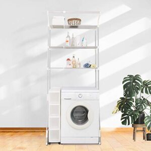 Hershii 3-Tier Laundry Room Shelf Over The Toilet/Washing Machine Storage Rack Bathroom Organizer Stand Adjustable Space Saver Shelving Units with Clothes Hanging Rod - Ivory