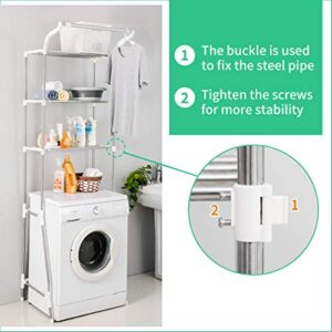 Hershii 3-Tier Laundry Room Shelf Over The Toilet/Washing Machine Storage Rack Bathroom Organizer Stand Adjustable Space Saver Shelving Units with Clothes Hanging Rod - Ivory