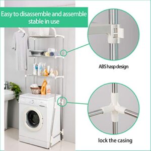 Hershii 3-Tier Laundry Room Shelf Over The Toilet/Washing Machine Storage Rack Bathroom Organizer Stand Adjustable Space Saver Shelving Units with Clothes Hanging Rod - Ivory