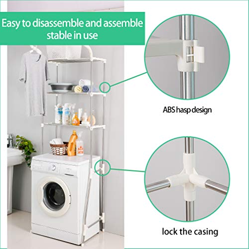 Hershii 3-Tier Laundry Room Shelf Over The Toilet/Washing Machine Storage Rack Bathroom Organizer Stand Adjustable Space Saver Shelving Units with Clothes Hanging Rod - Ivory