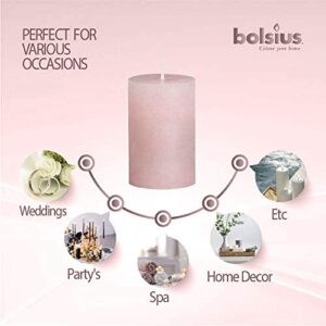 BOLSIUS Rustic Soft Pink Unscented Pillar Candles - 2" X 4" Decoration Candles Set of 4 - Clean Burning Dripless Dinner Candles for Wedding & Home Decor Party Restaurant Spa- Aprox (100X50m)