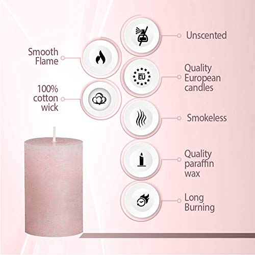 BOLSIUS Rustic Soft Pink Unscented Pillar Candles - 2" X 4" Decoration Candles Set of 4 - Clean Burning Dripless Dinner Candles for Wedding & Home Decor Party Restaurant Spa- Aprox (100X50m)