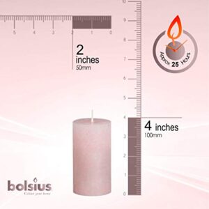 BOLSIUS Rustic Soft Pink Unscented Pillar Candles - 2" X 4" Decoration Candles Set of 4 - Clean Burning Dripless Dinner Candles for Wedding & Home Decor Party Restaurant Spa- Aprox (100X50m)