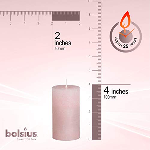 BOLSIUS Rustic Soft Pink Unscented Pillar Candles - 2" X 4" Decoration Candles Set of 4 - Clean Burning Dripless Dinner Candles for Wedding & Home Decor Party Restaurant Spa- Aprox (100X50m)