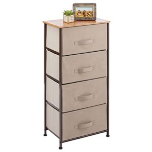 mdesign tall dresser storage tower stand with 4 removable fabric drawers - steel frame, wood top organizer for bedroom, entryway, closet - coffee/espresso brown