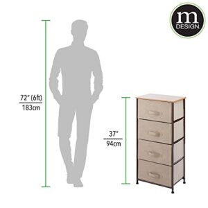 mDesign Tall Dresser Storage Tower Stand with 4 Removable Fabric Drawers - Steel Frame, Wood Top Organizer for Bedroom, Entryway, Closet - Coffee/Espresso Brown